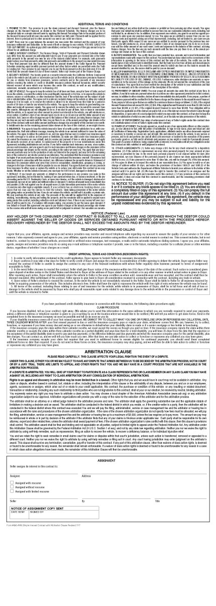 Simple Interest Motor Vehicle Contract With Arbitration