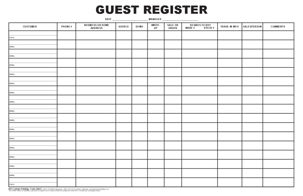 Guest Register Log | BPI Custom Printing