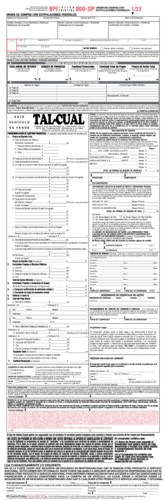 As-Is Purchase Order with Federal Disclosures in Spanish | BPI Custom ...