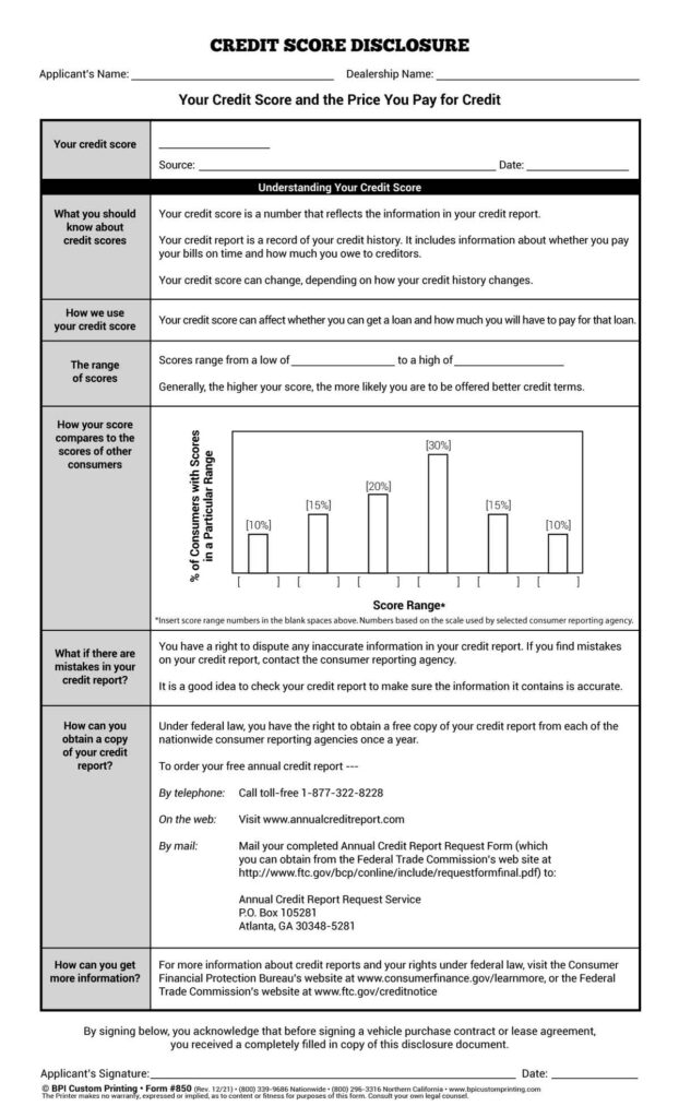 Credit Score Disclosure | BPI Custom Printing