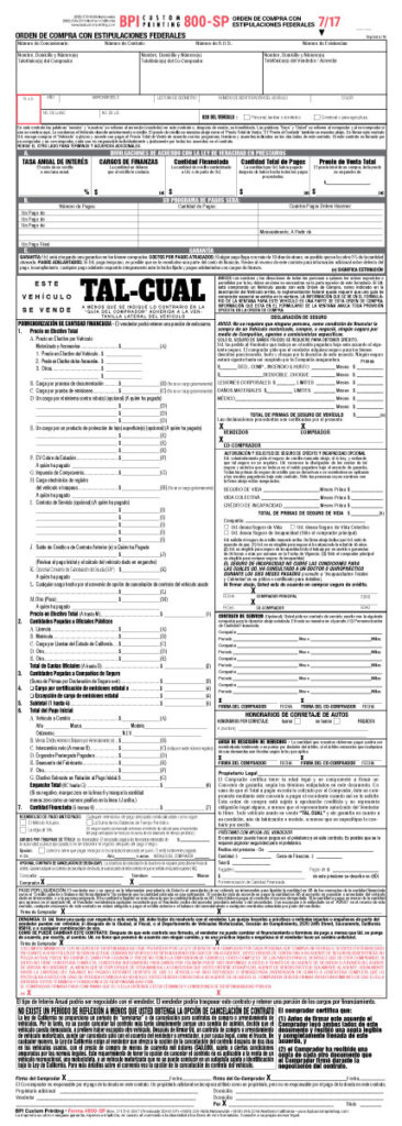 As-Is Purchase Order with Federal Disclosures in Spanish | BPI Dealer ...
